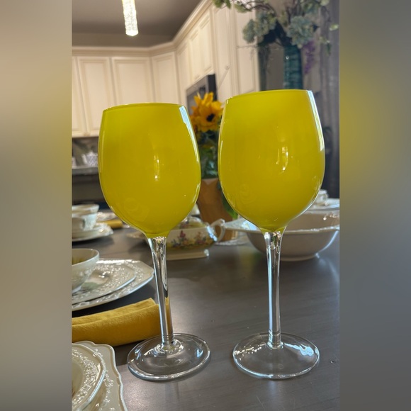 Anthropologie | Dining | Yellow Wine Glass Set Of Two | Poshmark